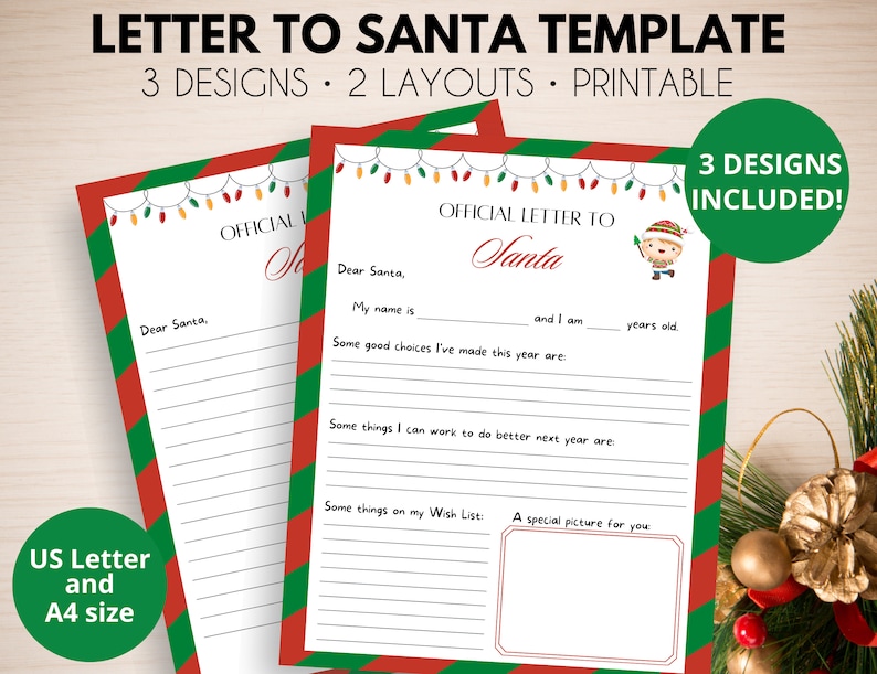 Letter to Santa Printable Wish List for Kids | Santa Letter Template - Etsy