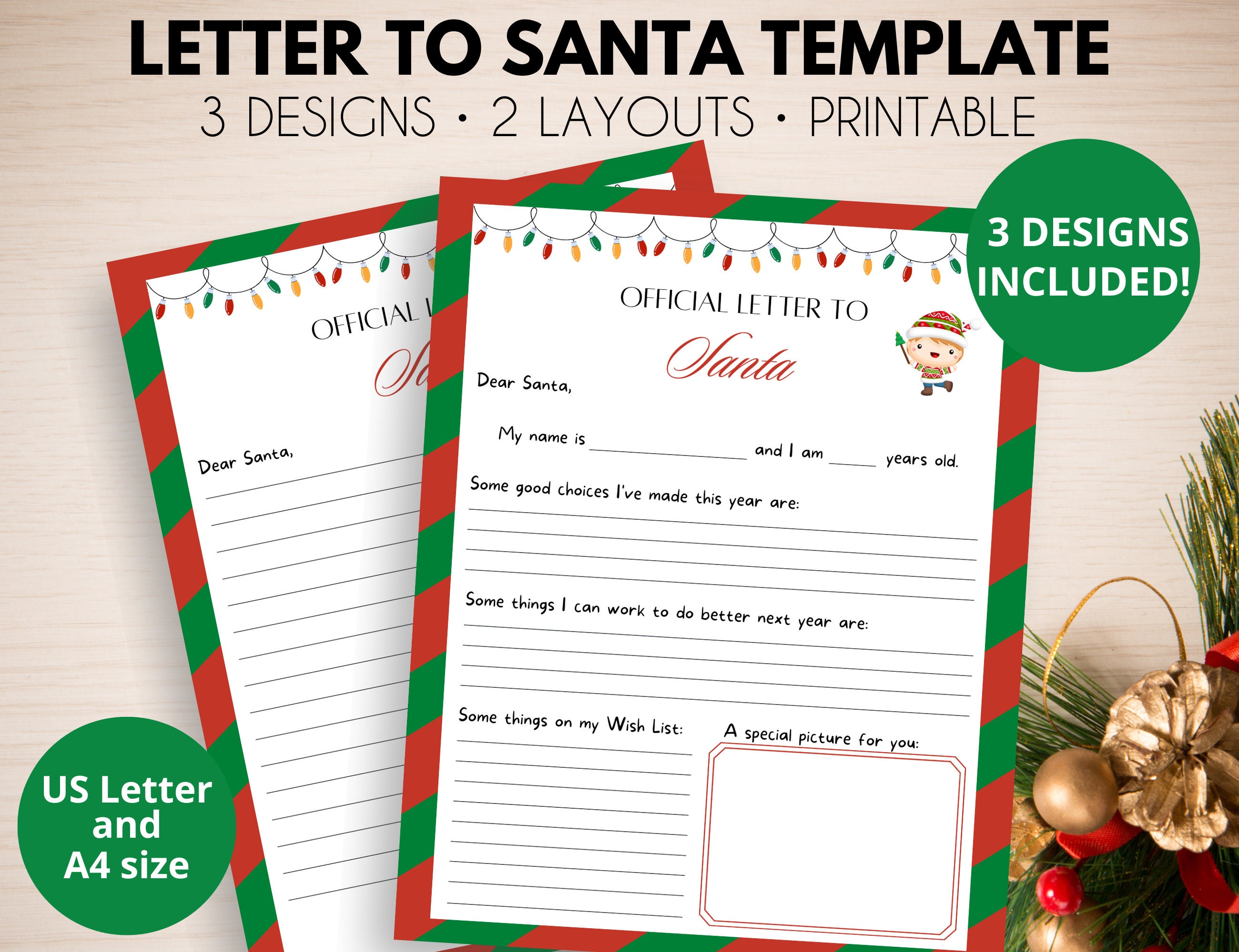 Letter to Santa Printable Wish List for Kids Santa Letter Template - Etsy