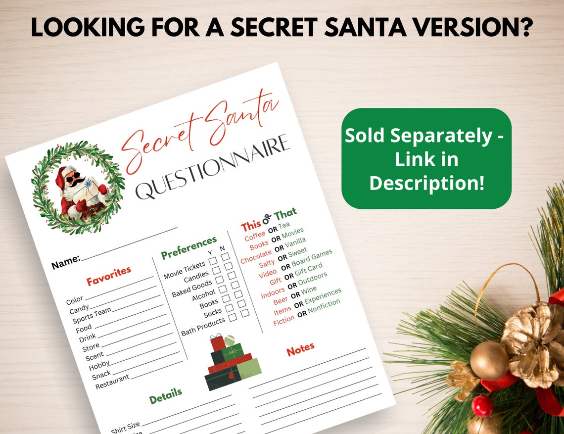 Secret Snowflake Questionnaire Printable | Secret Santa Christmas Gift ...