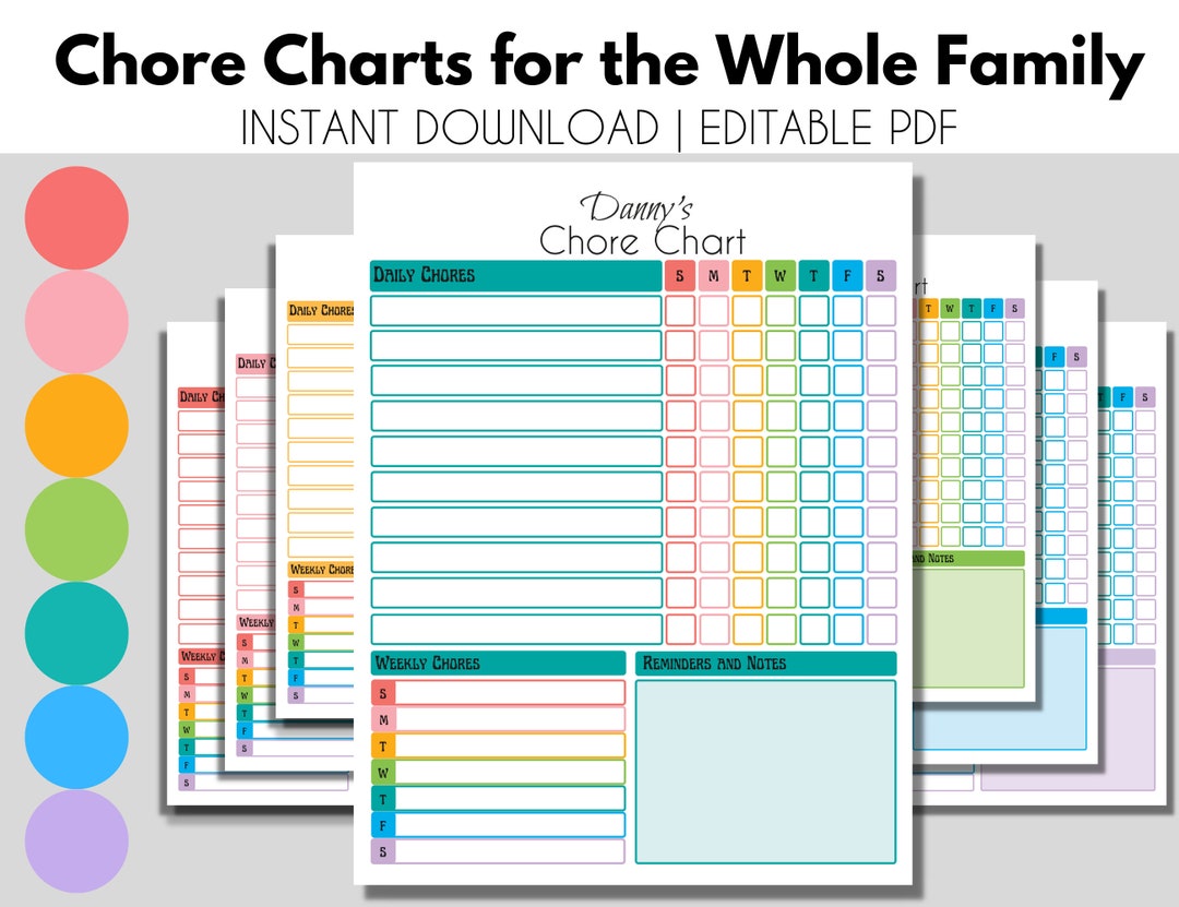 Family Chore Charts | Editable Chore Chart for Kids | Teen Chore Chart ...