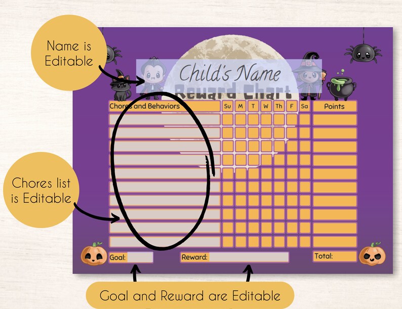 Halloween Reward Chart Editable Chore Chart for Kids Editable Reward ...