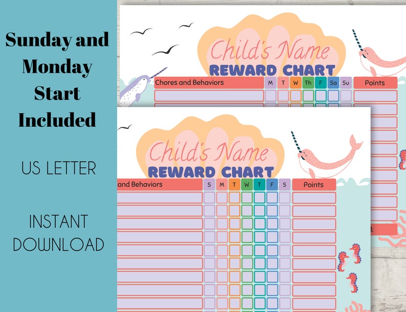 Reward Chart With Under the Sea Theme | Editable Chore Chart for Kids ...
