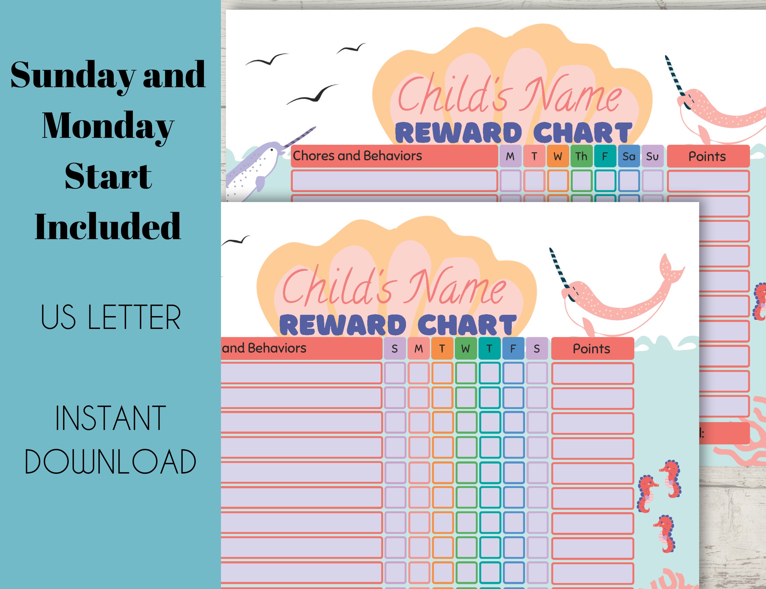 Reward Chart With Under the Sea Theme | Editable Chore Chart for Kids ...