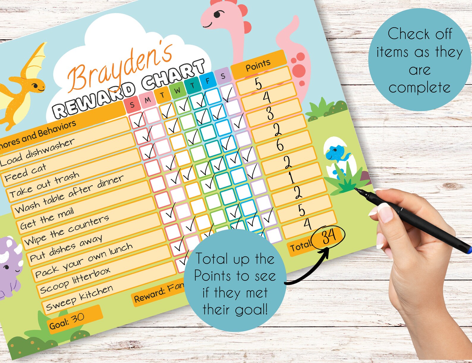 Reward Chart With Dinosaur Theme Editable Chore Chart for - Etsy