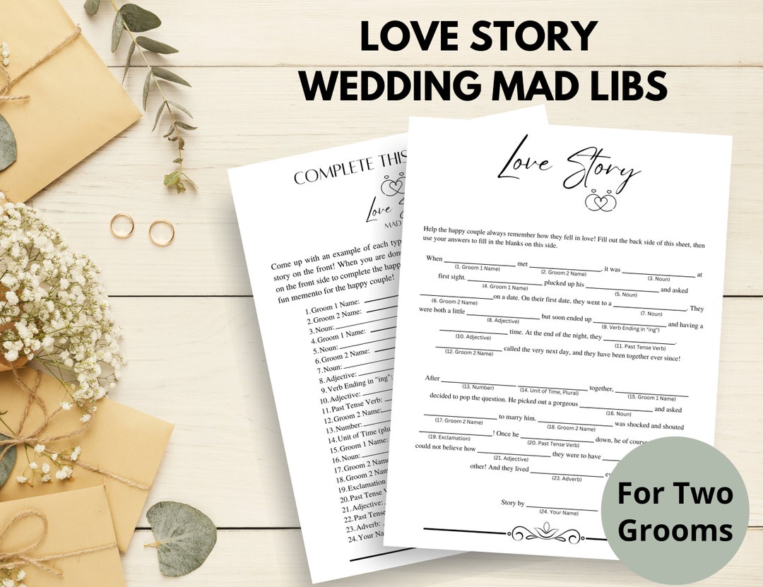 Love Story Mad Libs for Two Grooms | Wedding Mad Libs | Gay Wedding ...