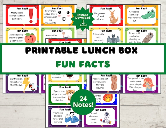 Printable Lunch Box Notes for Kids Fun Facts - Etsy