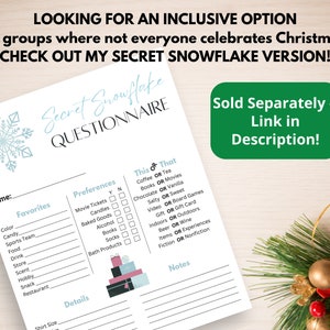 Secret Santa Questionnaire Printable | Christmas Gift Ideas for ...