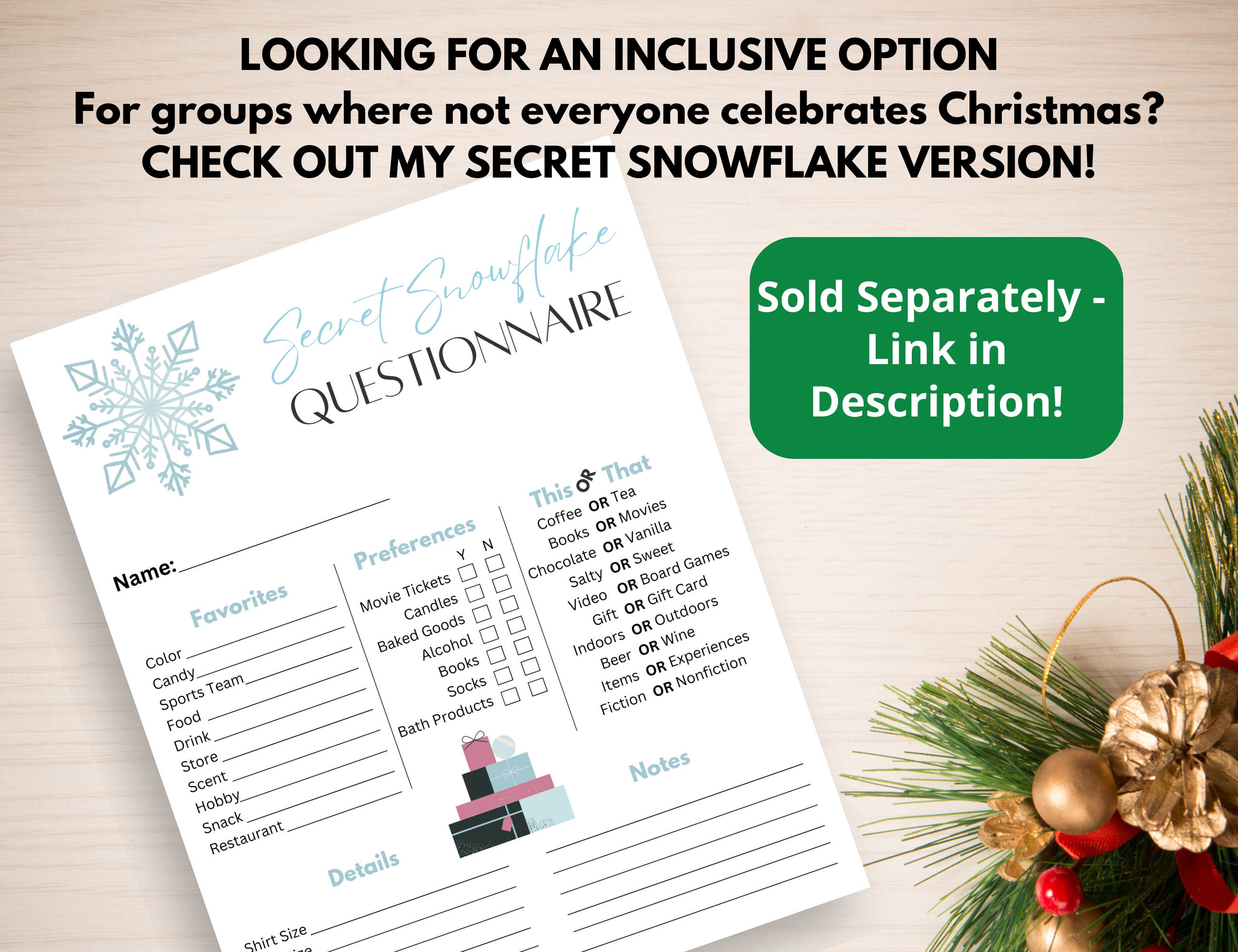 Secret Santa Questionnaire Printable Christmas Gift Ideas - Etsy