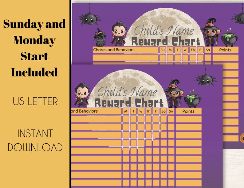 Halloween Reward Chart Editable Chore Chart for Kids Editable Reward ...