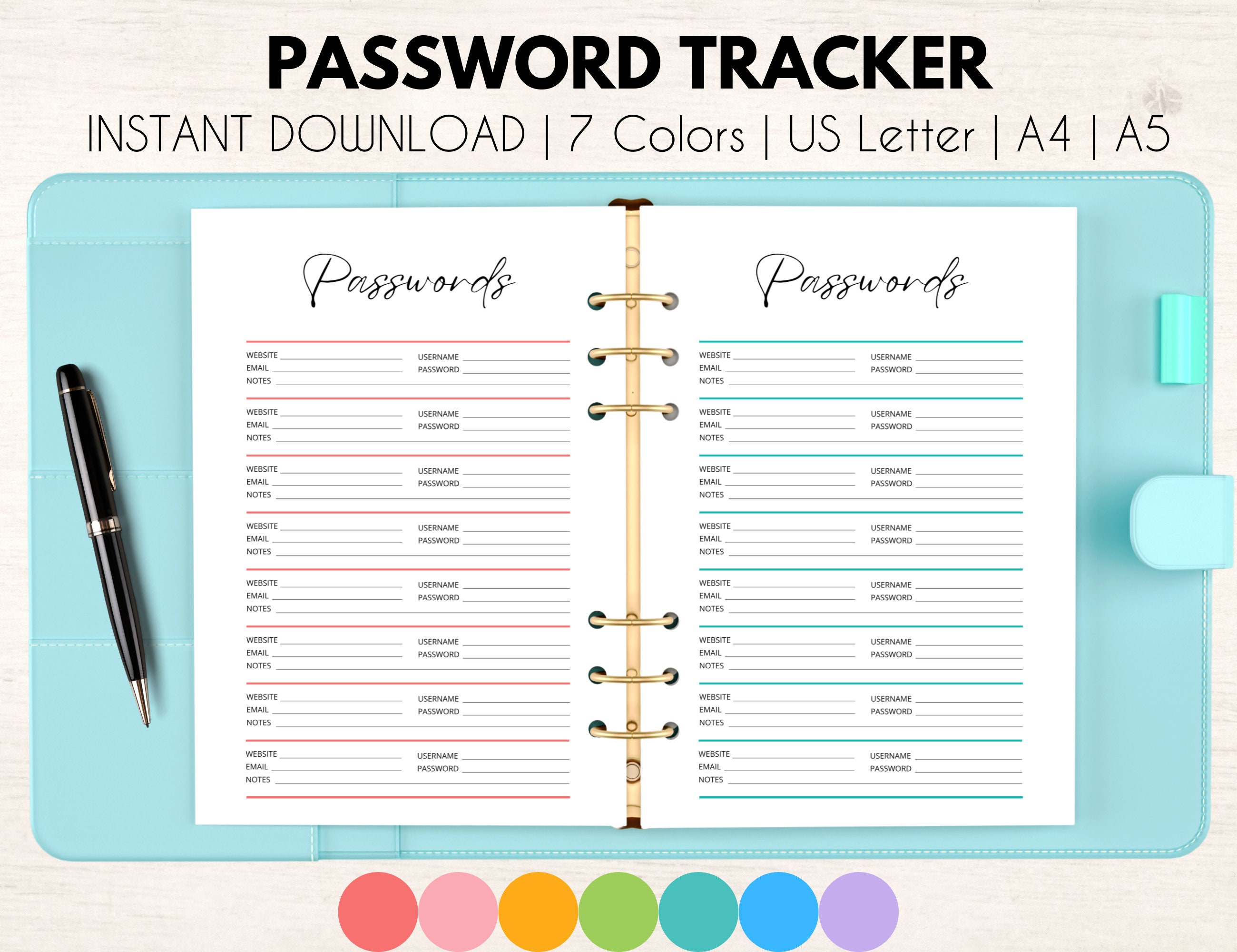 Password Tracker Printable to Organize Your Internet Logins and ...