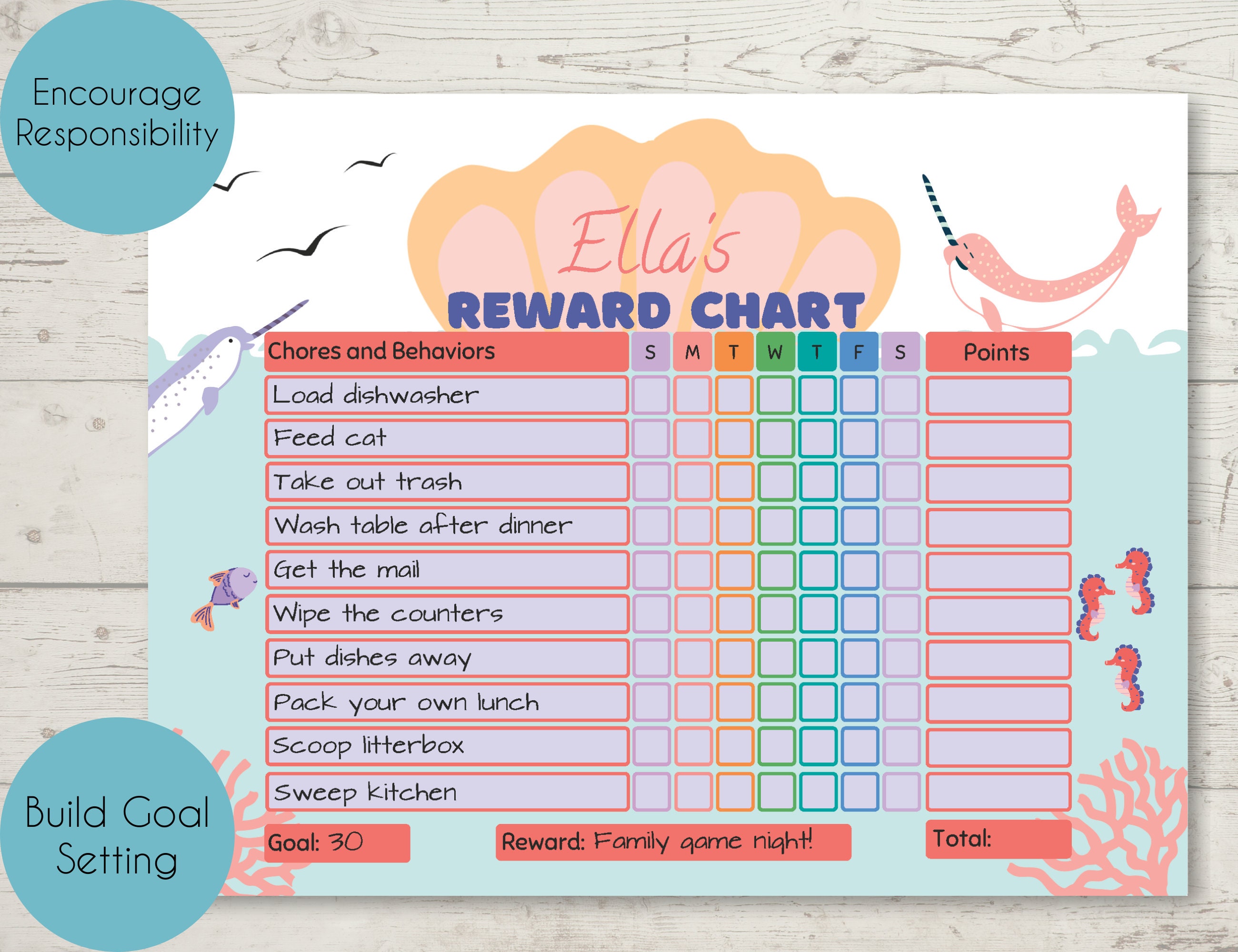 Reward Chart With Under the Sea Theme | Editable Chore Chart for Kids ...