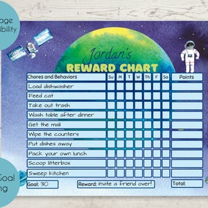 Reward Chart With Space Astronaut Theme | Editable Chore Chart for Kids ...
