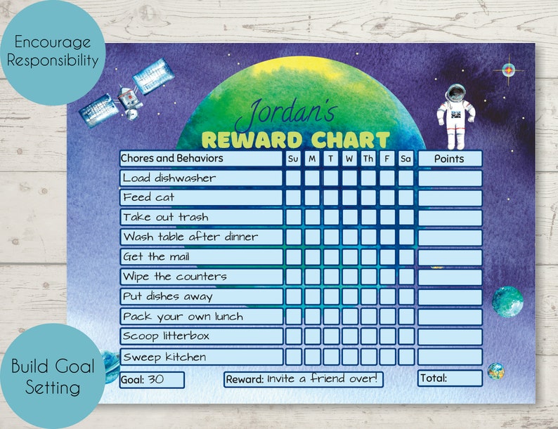 Reward Chart With Space Astronaut Theme | Editable Chore Chart for Kids ...