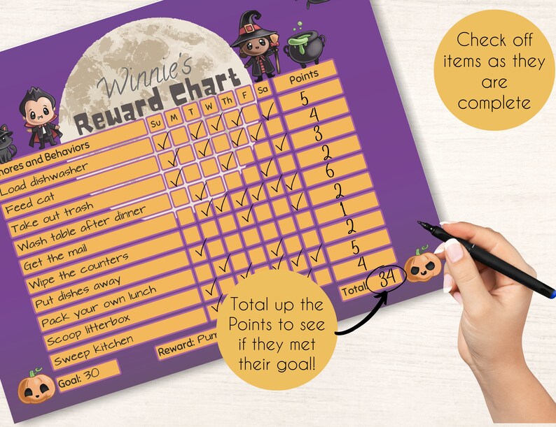 Halloween Reward Chart Editable Chore Chart for Kids Editable Reward ...