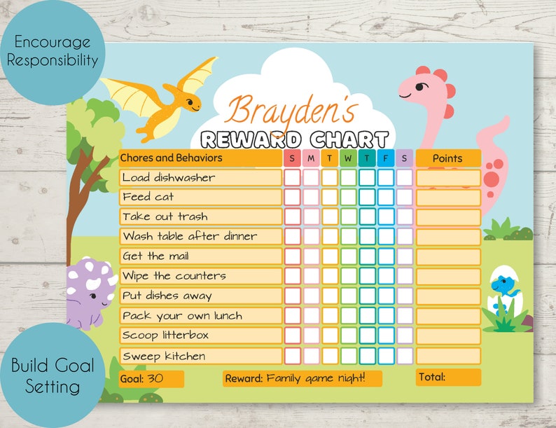 Reward Chart With Dinosaur Theme Editable Chore Chart for Kids Editable ...