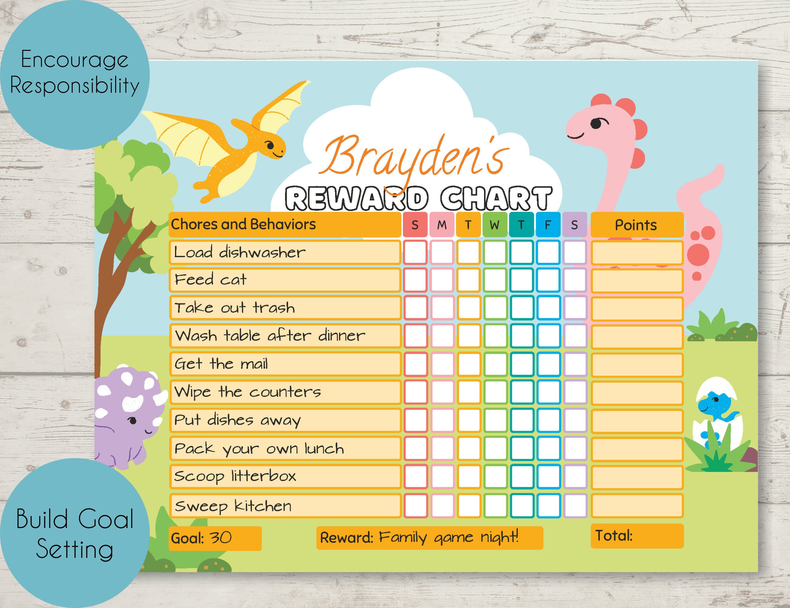 Reward Chart With Dinosaur Theme | Editable Chore Chart for Kids ...