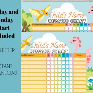 Reward Chart With Dinosaur Theme | Editable Chore Chart for Kids ...