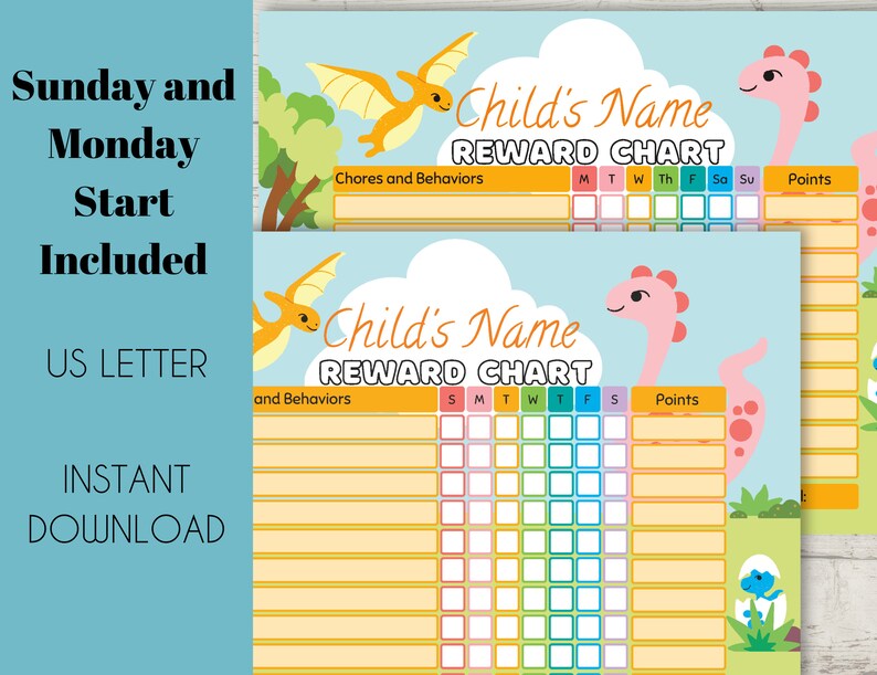 Reward Chart With Dinosaur Theme Editable Chore Chart for - Etsy