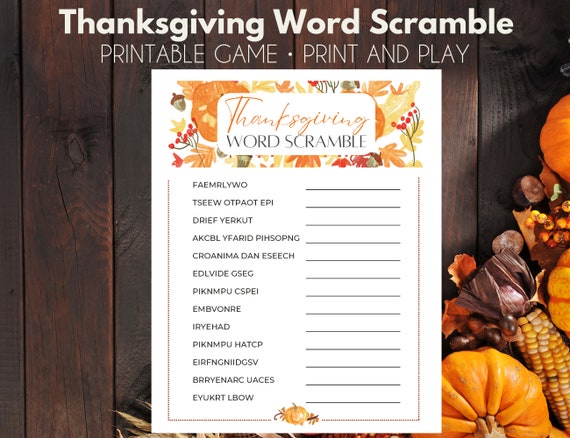 Thanksgiving Word Scramble Game Thanksgiving Games - Etsy