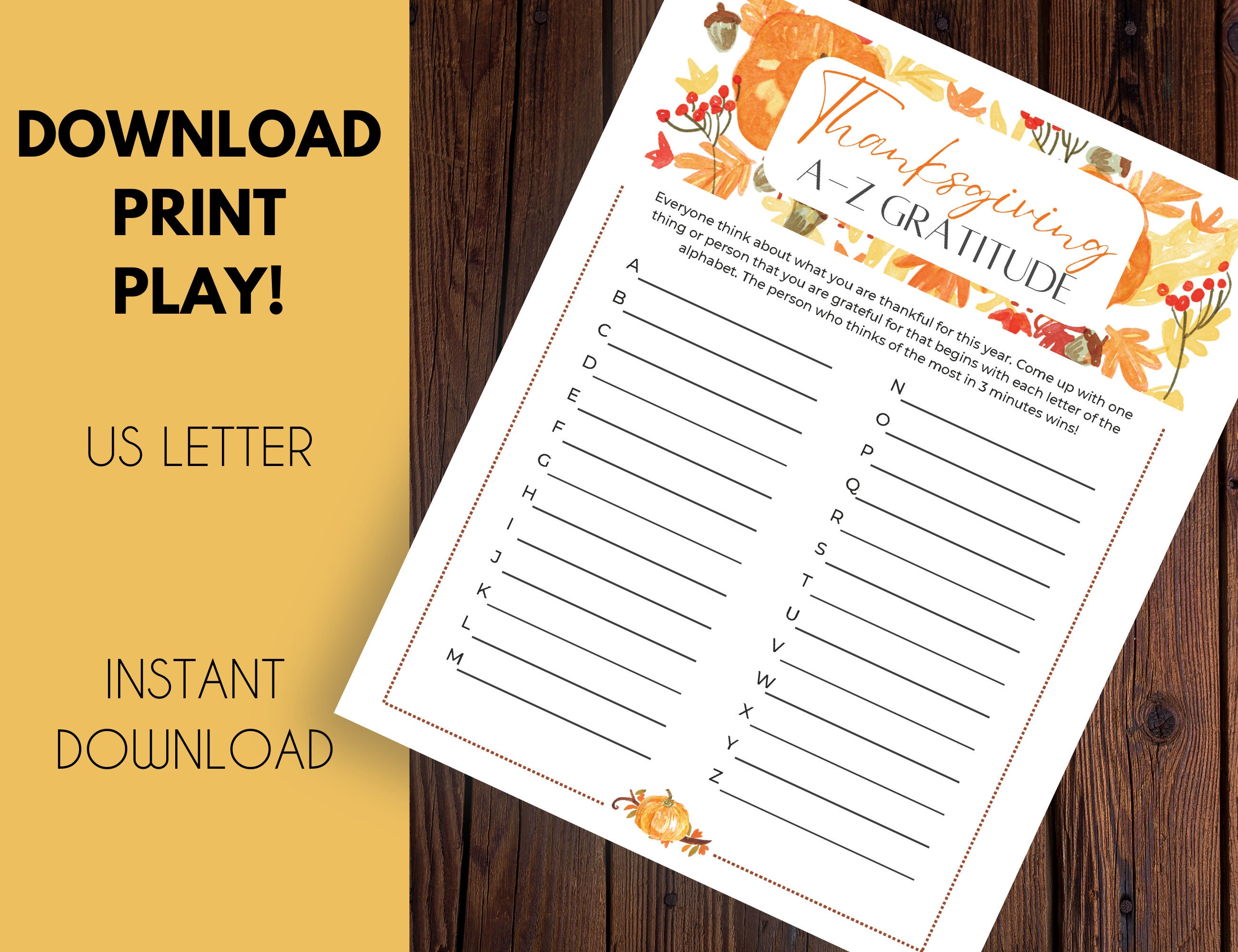 Thanksgiving A to Z Gratitude Game | Thanksgiving Printable Games for ...