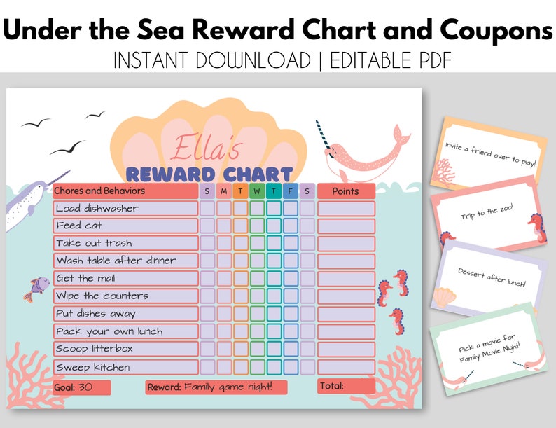 Reward Chart With Under the Sea Theme | Editable Chore Chart for Kids ...