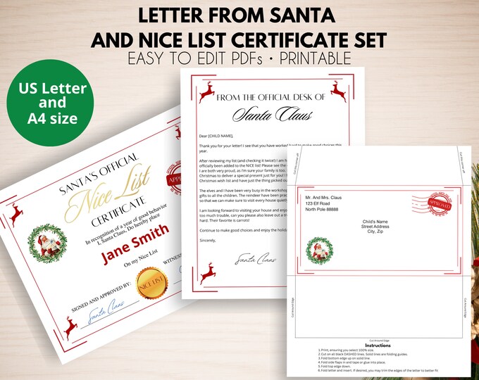 Editable Letter From Santa Kit Holiday Printable Personalized Christmas ...