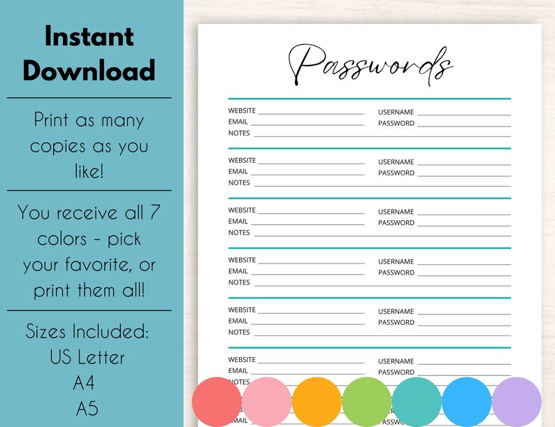 Password Tracker Printable to Organize Your Internet Logins and ...