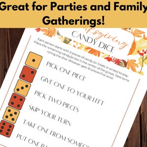 Thanksgiving Candy Dice Game for Kids, Teens, and Adults | Thanksgiving ...