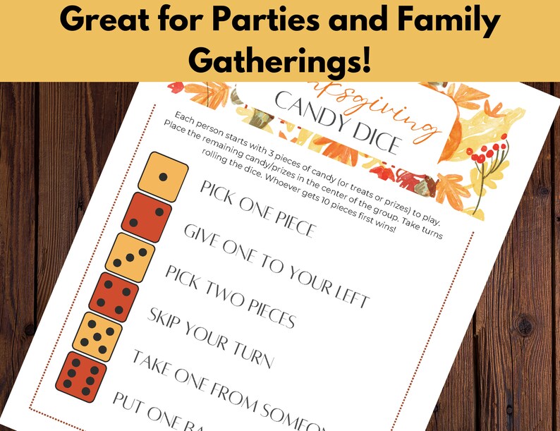 Thanksgiving Candy Dice Game for Kids, Teens, and Adults | Thanksgiving ...