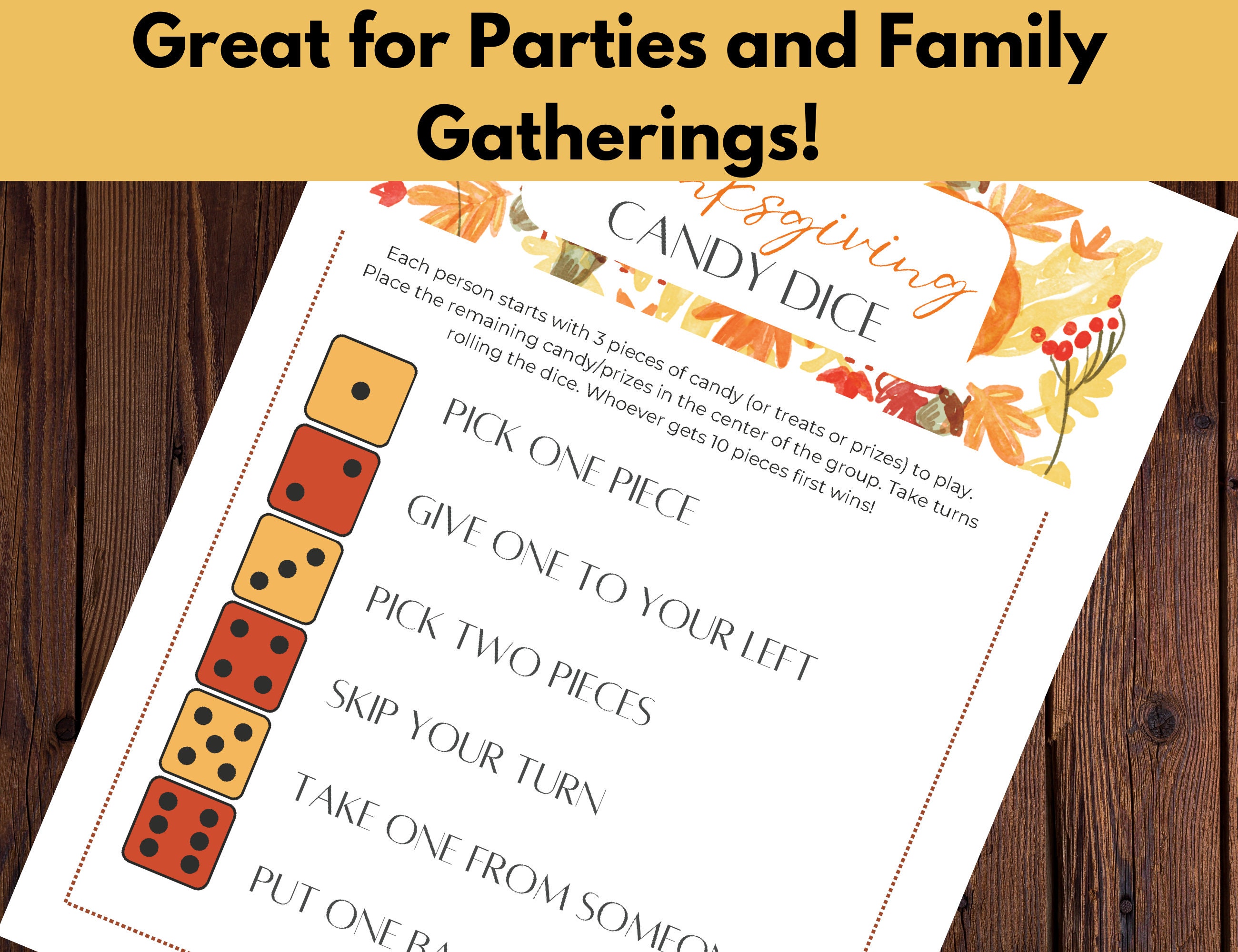 Thanksgiving Candy Dice Game for Kids, Teens, and Adults | Thanksgiving ...