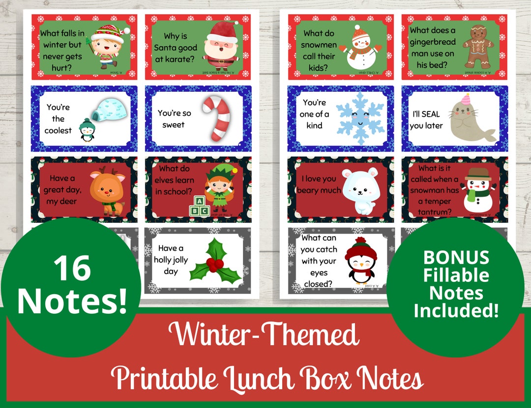Winter and Christmas Lunch Box Notes and Jokes for Kids - Etsy