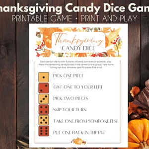 Thanksgiving Candy Dice Game for Kids, Teens, and Adults | Thanksgiving ...