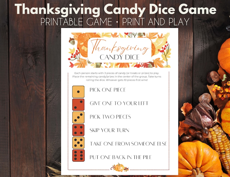 Thanksgiving Candy Dice Game for Kids, Teens, and Adults | Thanksgiving ...