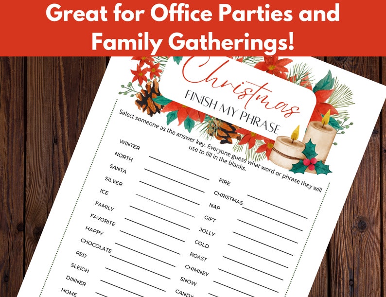 Christmas Finish My Phrase Game | Christmas Party Games Printable for ...