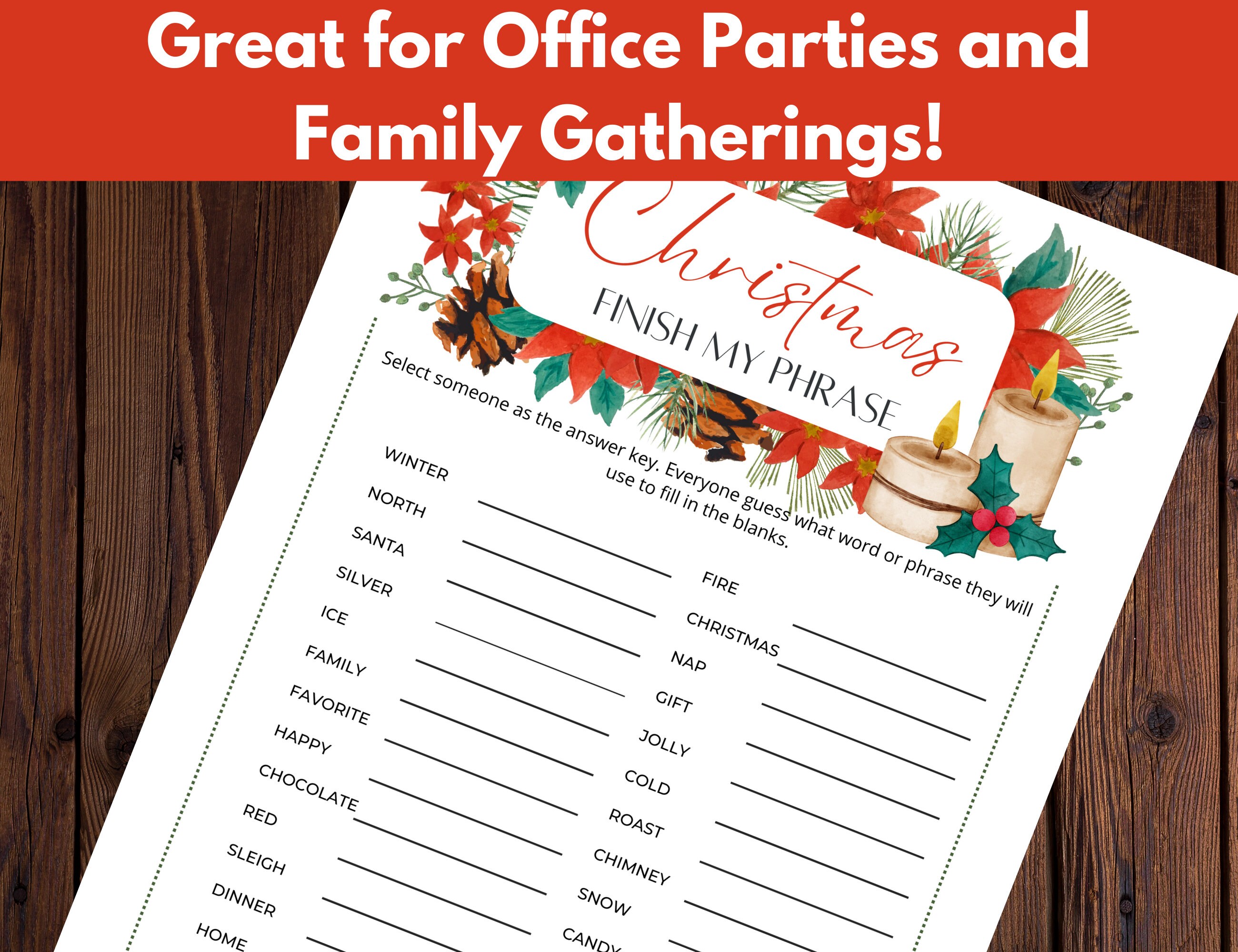 Christmas Finish My Phrase Game | Christmas Party Games Printable for ... Christmas Finish My Phrase Game | Christmas Party Games Printable for ...