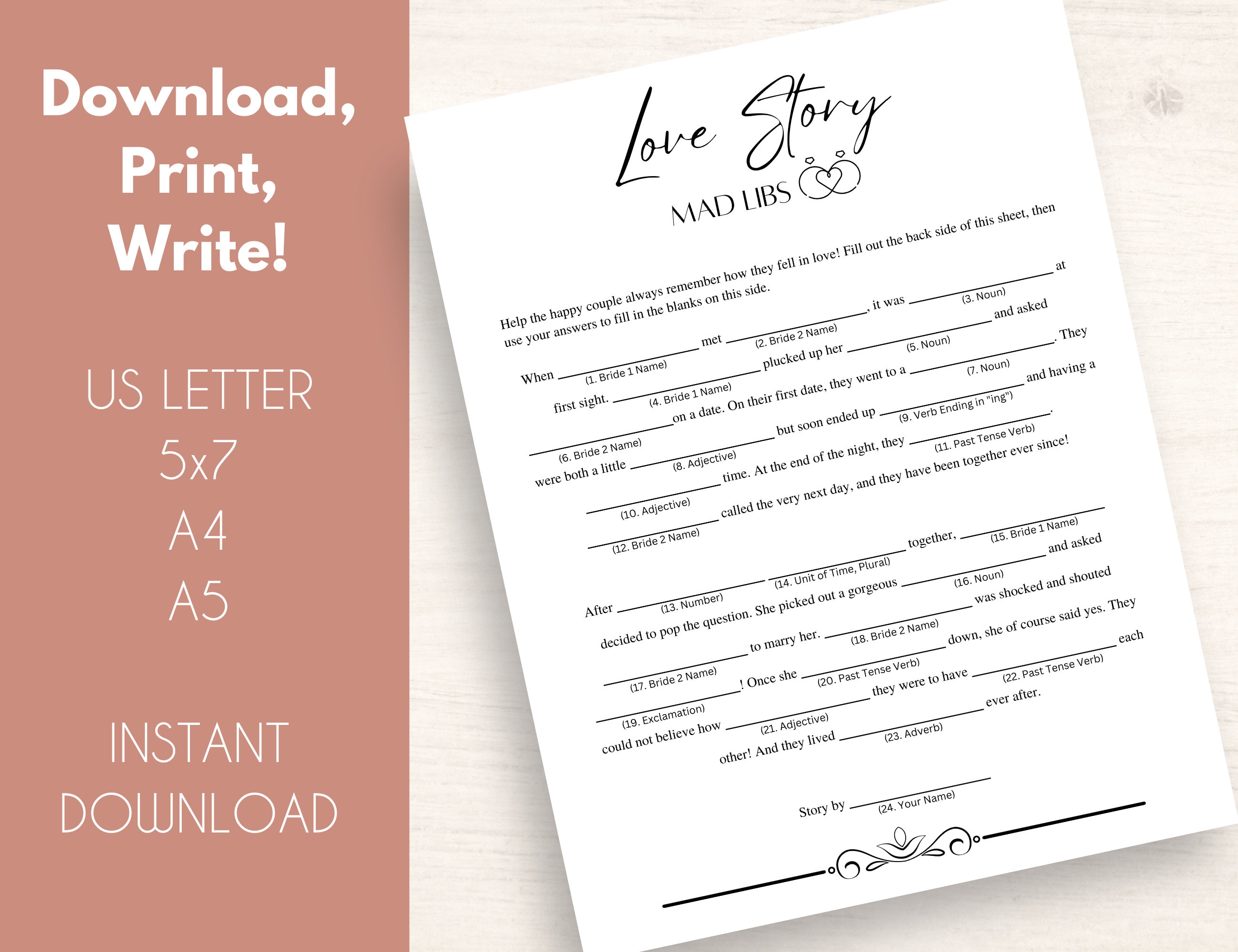 Love Story Mad Libs for Two Brides | Wedding Mad Libs | Lesbian Wedding ...