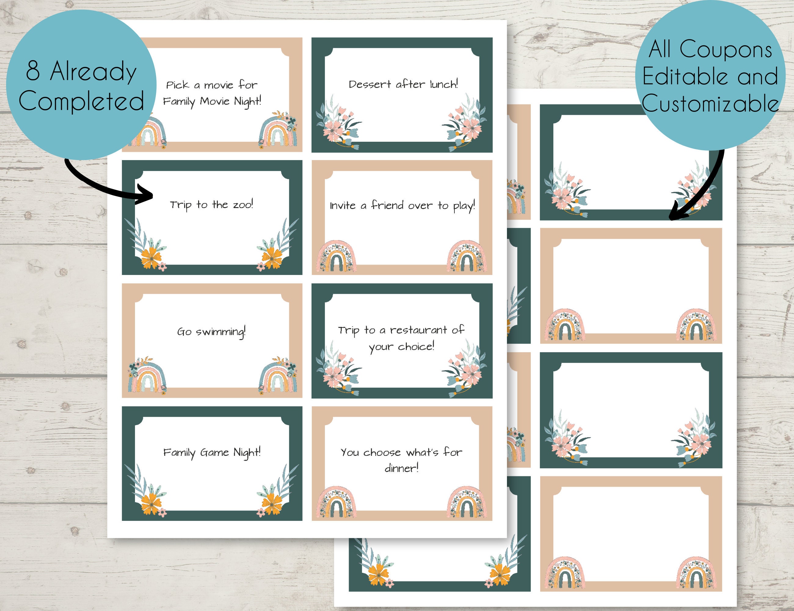 Reward Chart With Boho Rainbow Floral Theme | Editable Chore Chart for ...