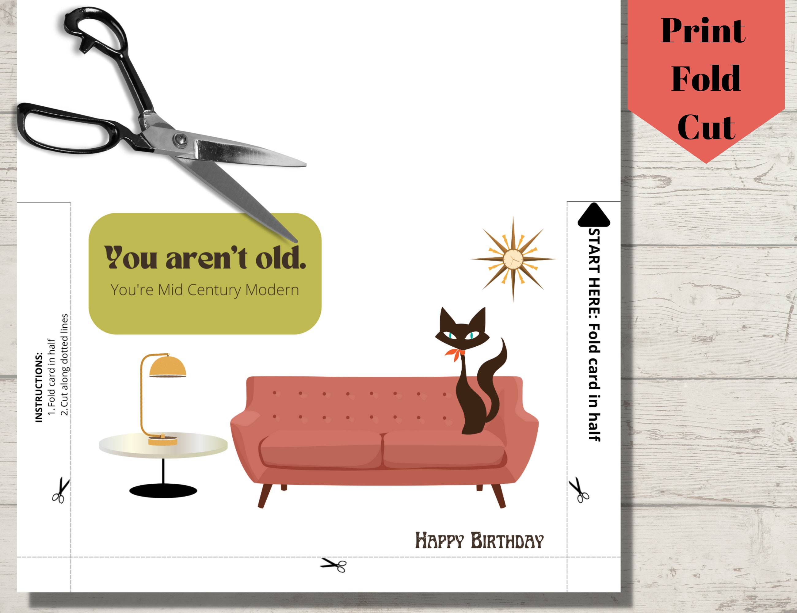 Printable Funny Birthday Card | Mid Century Modern Card - Etsy