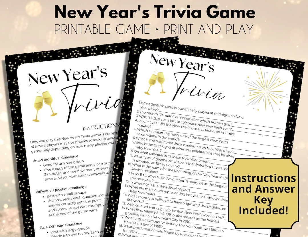 New Year’s Trivia Game for Adults Printable | New Years Eve Party Games ...