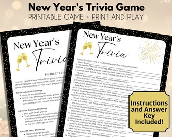 New Year's Trivia Game | New Years Eve Party Printable Games | NYE ...
