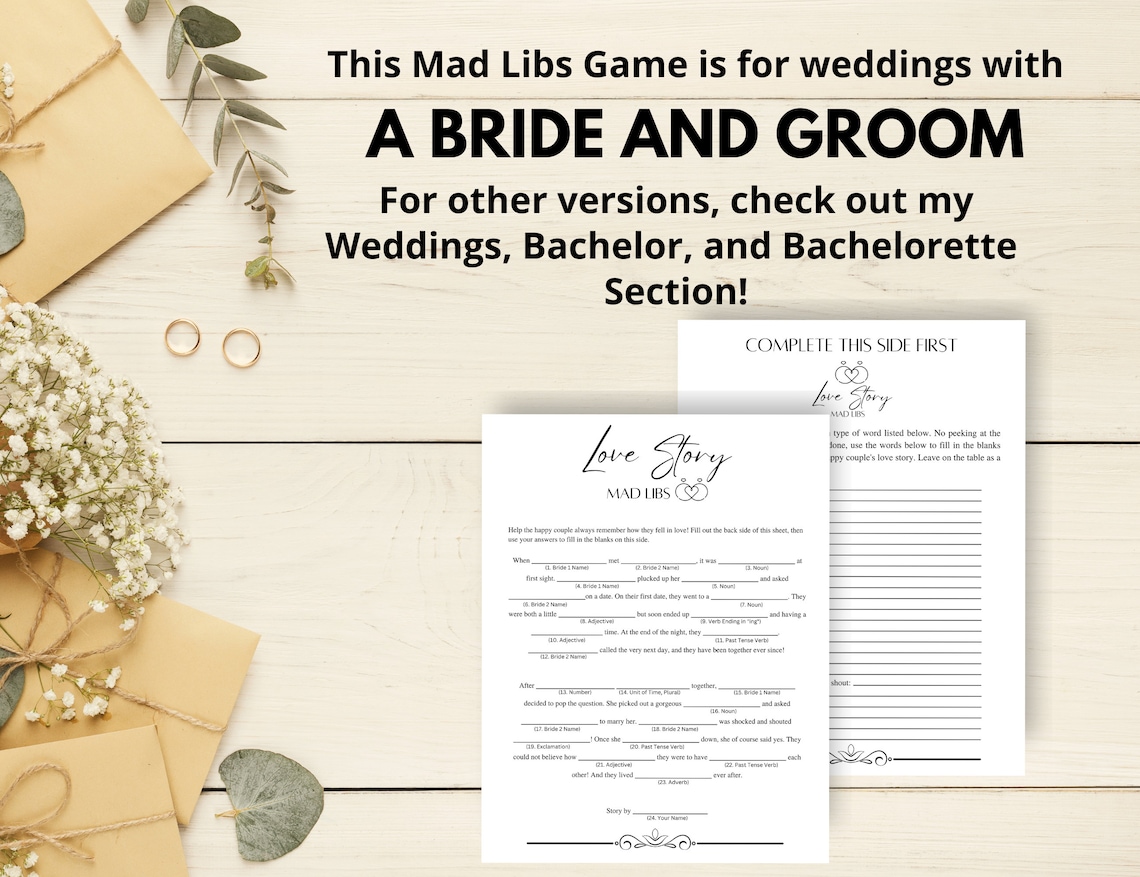 Love Story Mad Libs for Wedding Wedding Mad Libs Printable Wedding ...