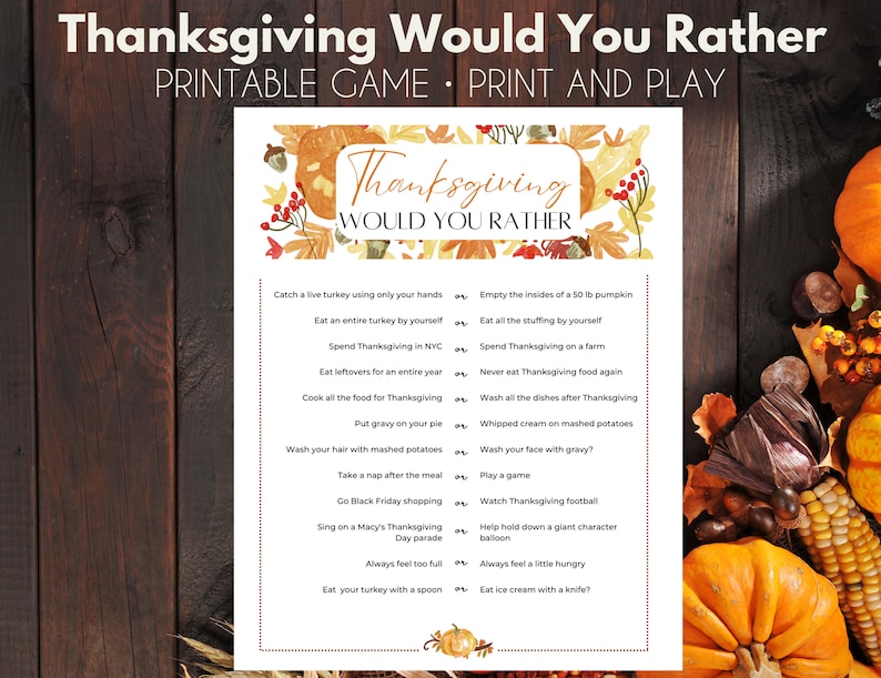 Would You Rather Thanksgiving Game | Thanksgiving Printable Games for ...