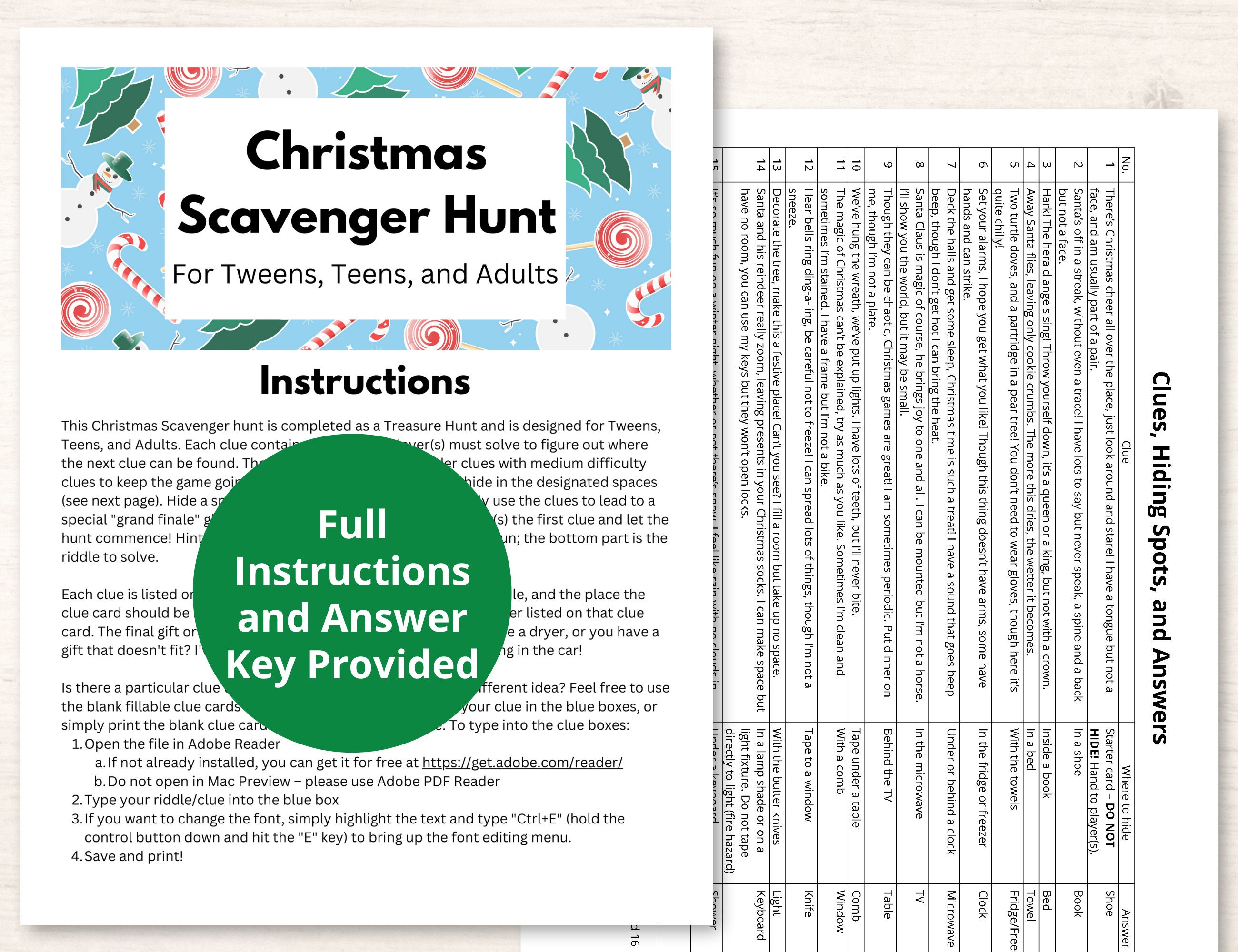Christmas Scavenger Hunt for Teens and Adults | Treasure Hunt Clues ...