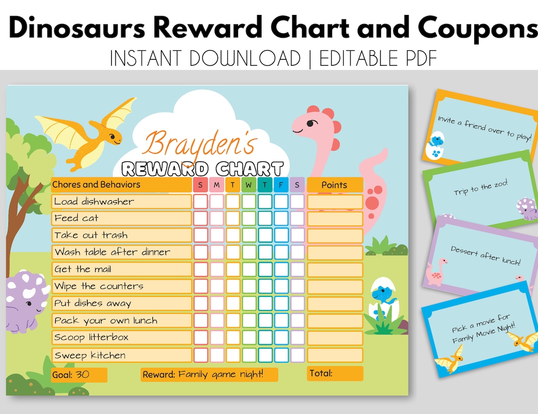 Reward Chart With Dinosaur Theme | Editable Chore Chart for Kids ...