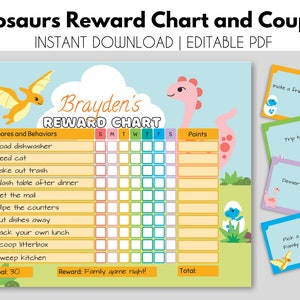 Reward Chart With Dinosaur Theme | Editable Chore Chart for Kids ...