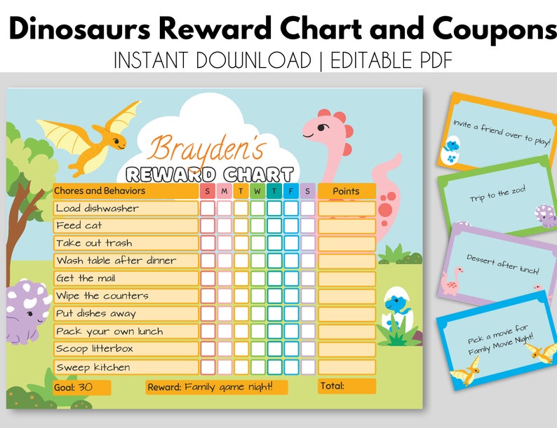 Reward Chart With Dinosaur Theme | Editable Chore Chart for Kids ...