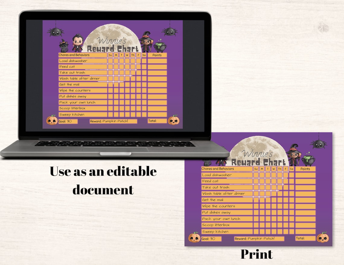 Halloween Reward Chart | Editable Chore Chart for Kids | Editable ...