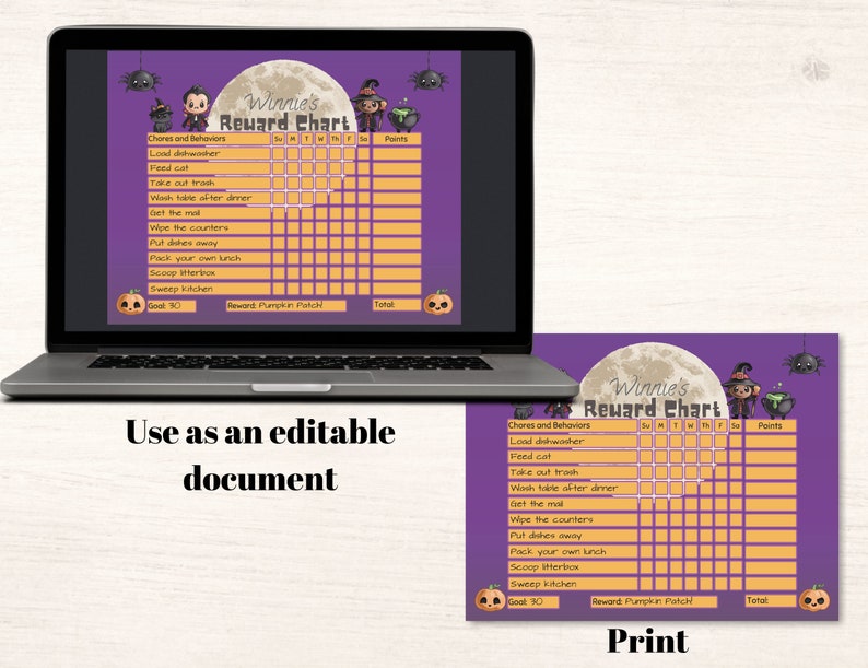 Halloween Reward Chart Editable Chore Chart for Kids Editable Reward ...
