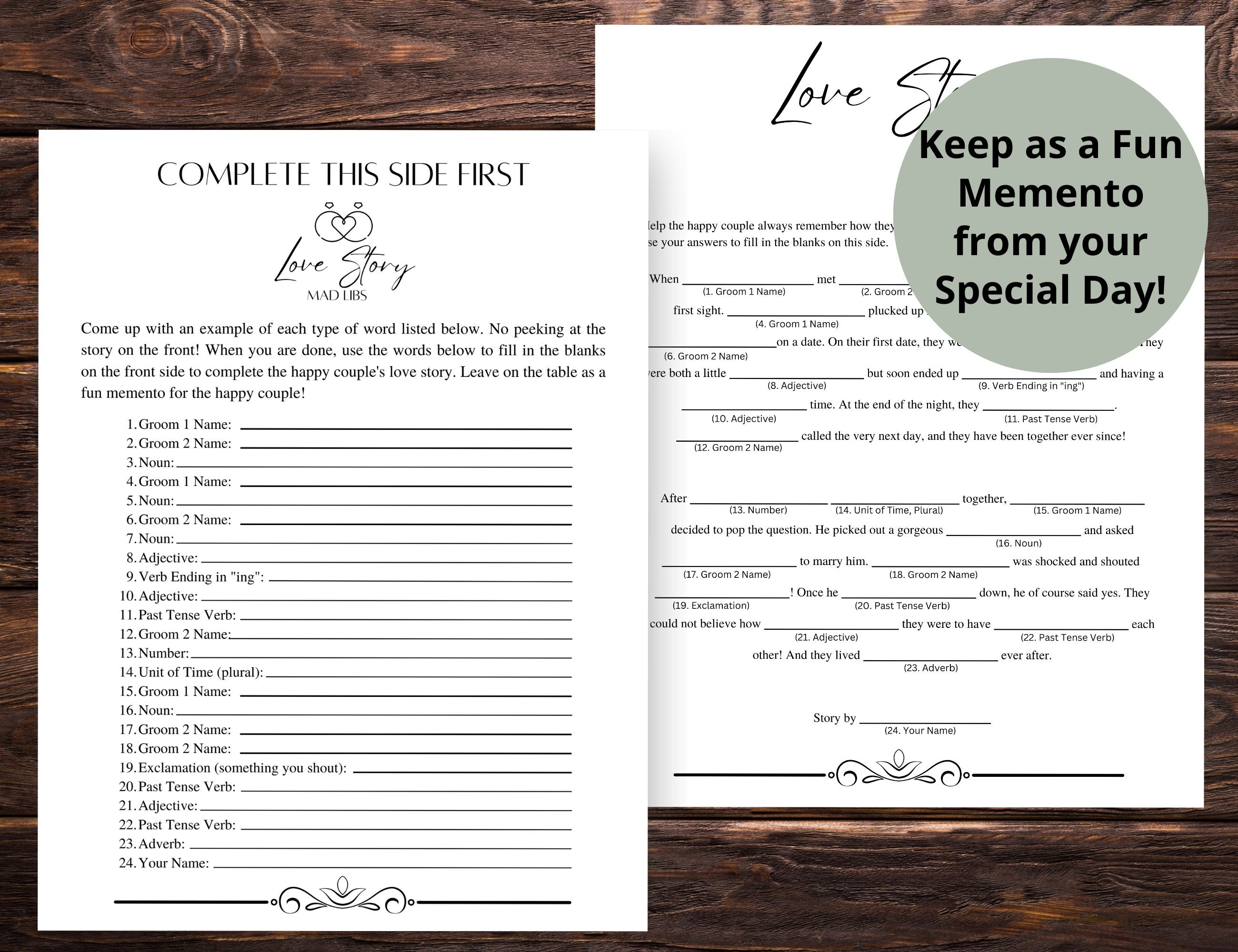 Love Story Mad Libs for Two Grooms Wedding Mad Libs Gay Wedding Games ...