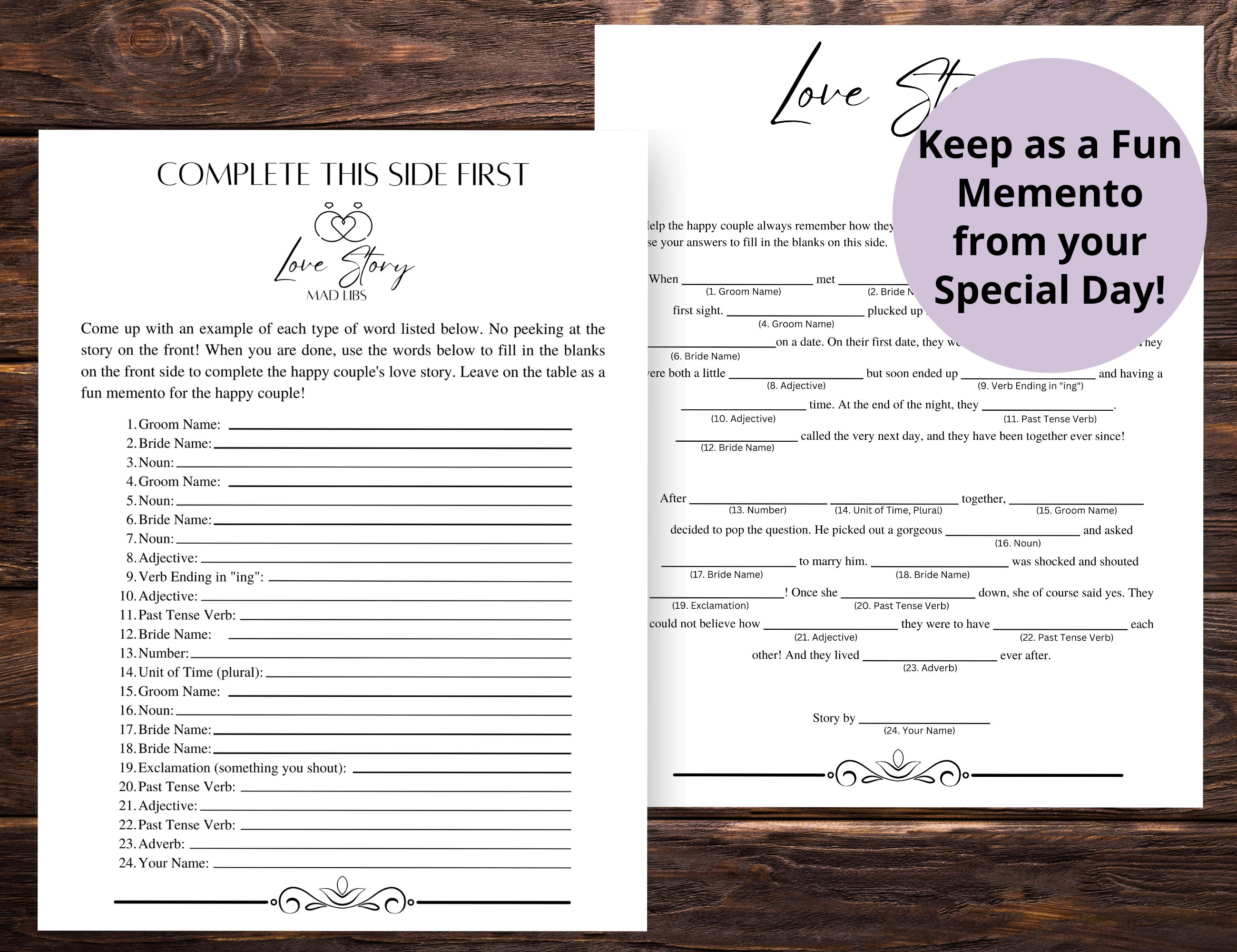 Love Story Mad Libs for Wedding | Wedding Mad Libs | Printable Wedding ...